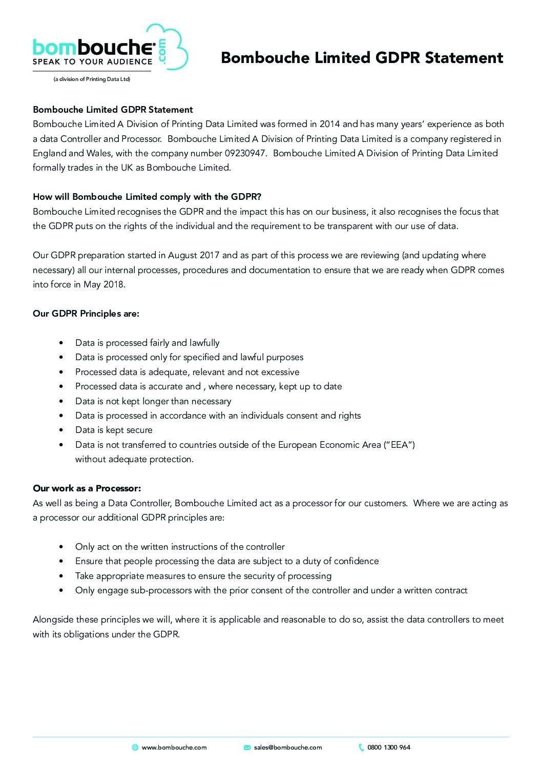 Bombouche GDPR Statement (JUN18) | Bombouche
